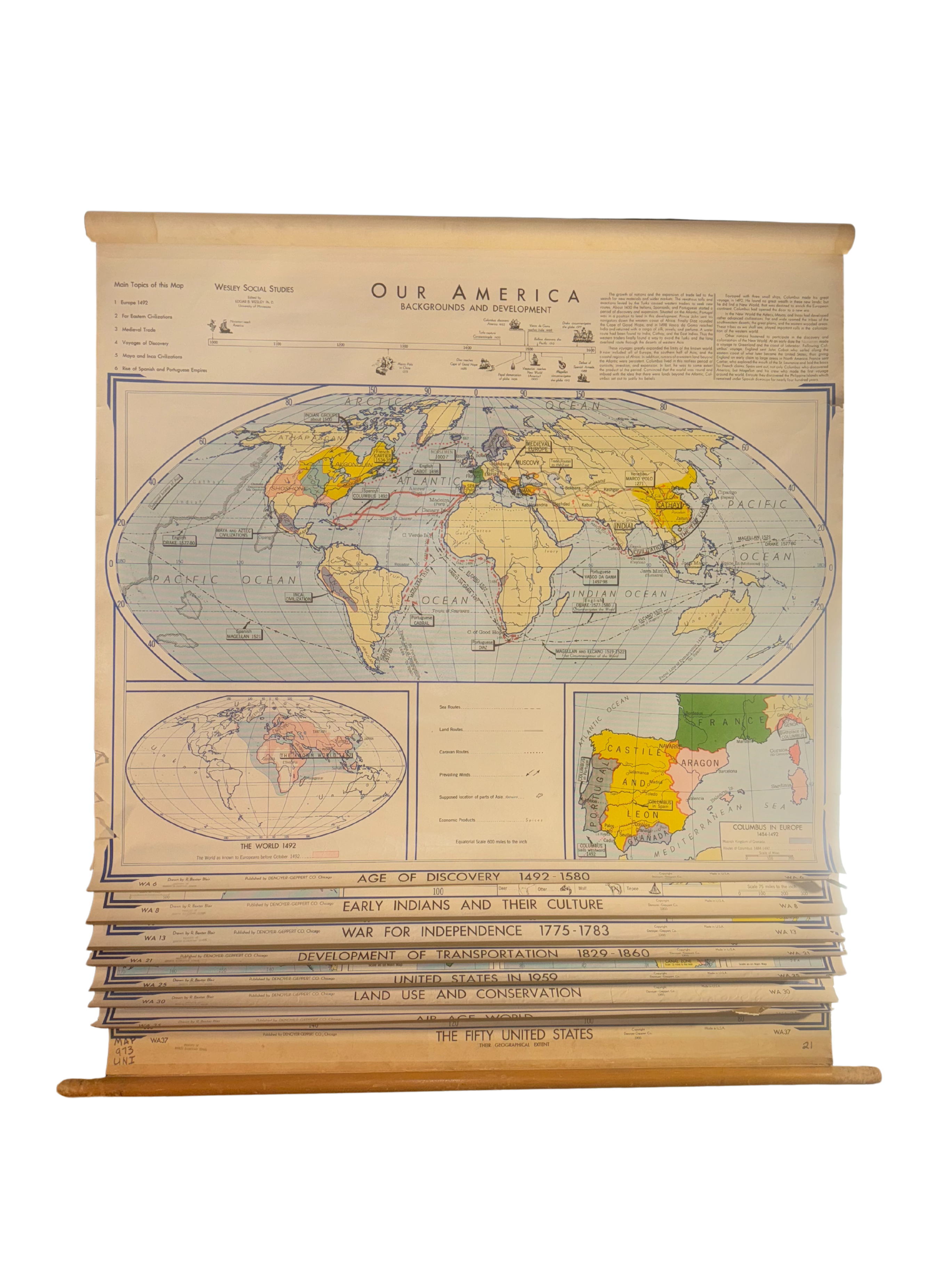 Vintage 1966 Denoyer-Geppert Eight-Map Retractable School Chart Set ...